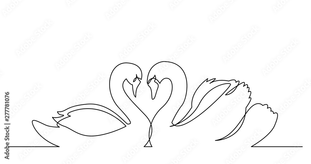 continuous line drawing of two beautiful swans gliding together Stock ...