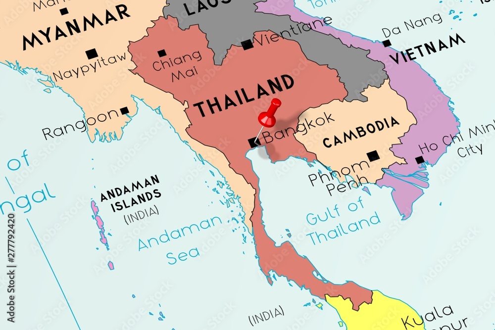 Thailand, Bangkok - capital city, pinned on political map Stock ...