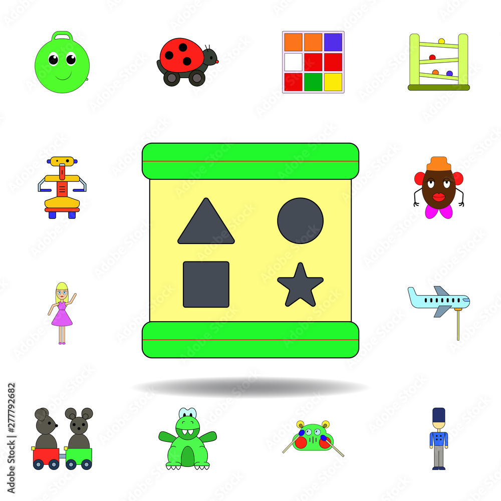 cartoon shape sorter blocks toy colored icon. set of children toys ...
