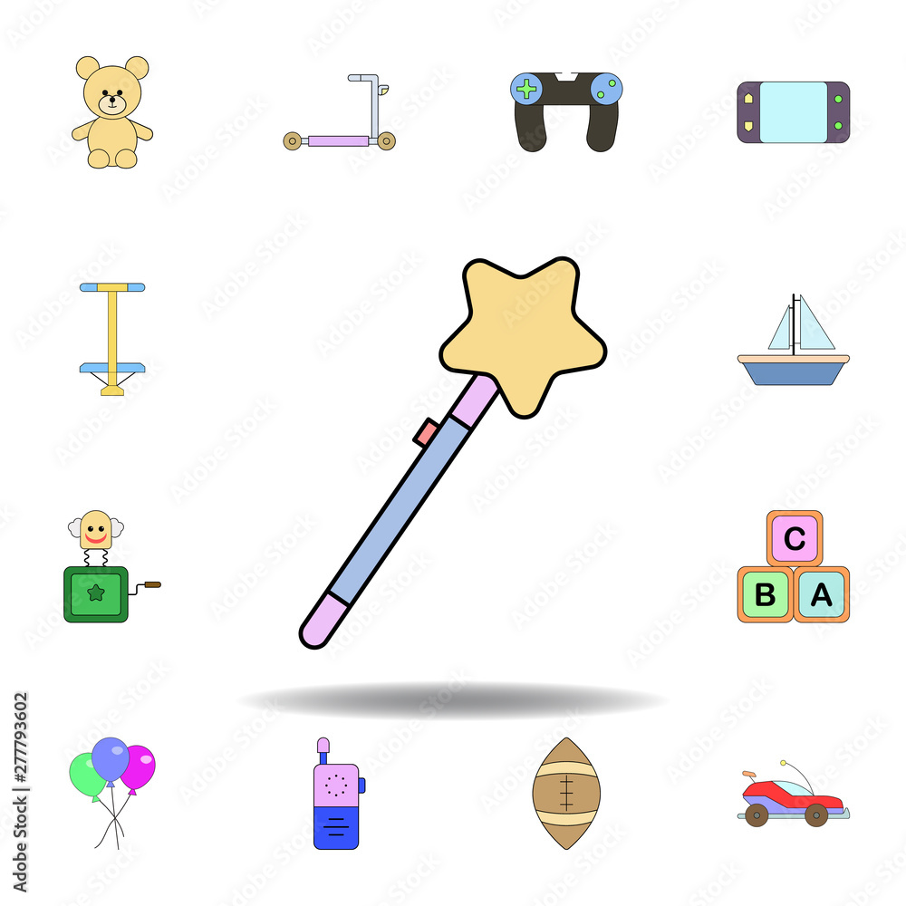 cartoon rattle star toy colored icon. set of children toys illustration ...