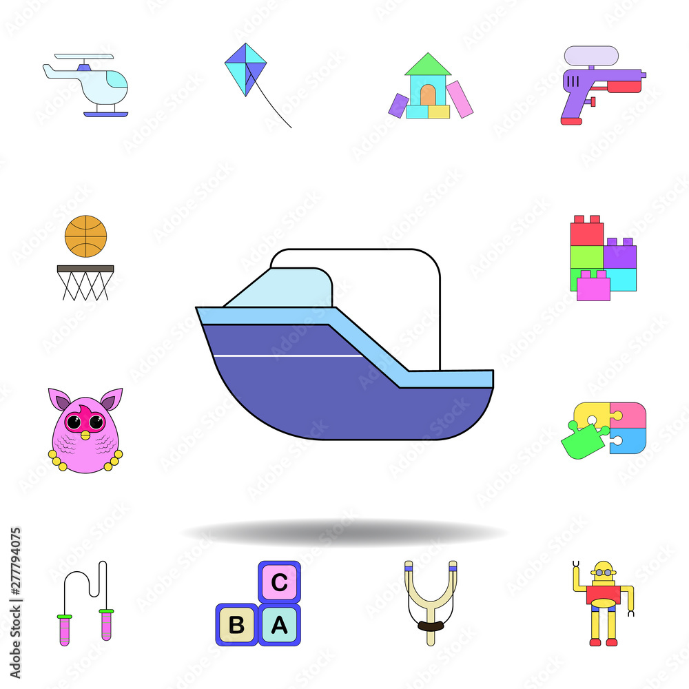 cartoon ship toy colored icon. set of children toys illustration icons ...