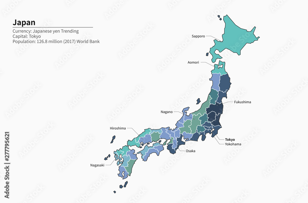 japan vector map. graphic vector map of asia countries. japan map ...
