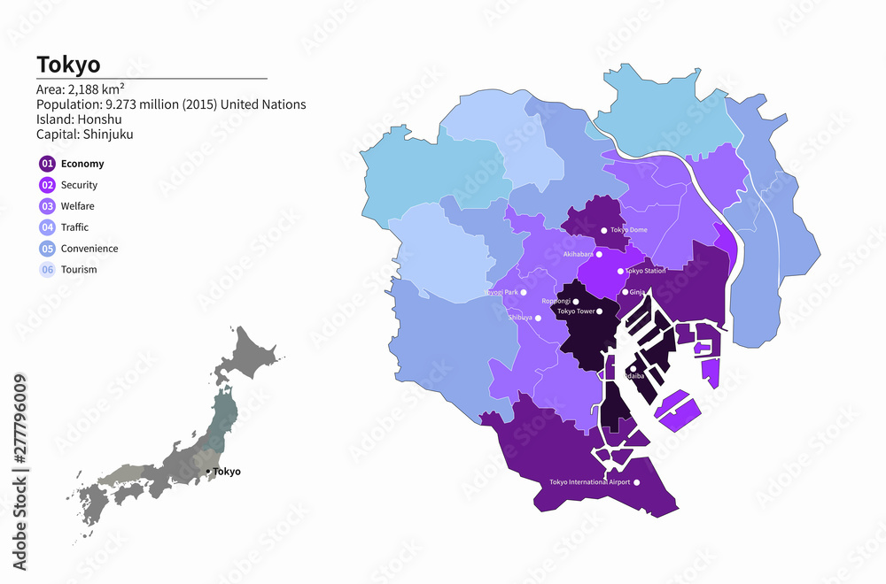 graphic vector map of asia countries. japan city map. tokyo map. Stock ...
