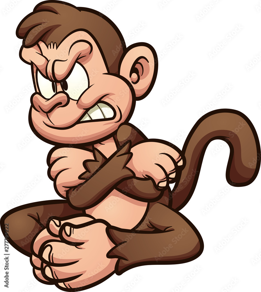 Angry cartoon monkey with crossed arms clipart. Vector illustration ...