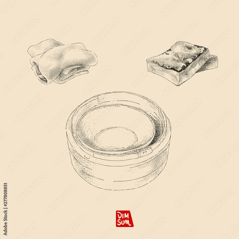 Vector illustration sketch - Dim Sum. Dim Sum set. Pan Fried Turnip ...