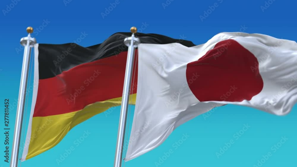 4k Seamless Germany and Japan Flags with blue sky background;A fully ...