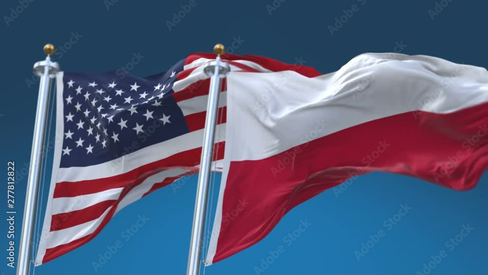 4k Seamless United States of America And Poland Flags with blue sky ...
