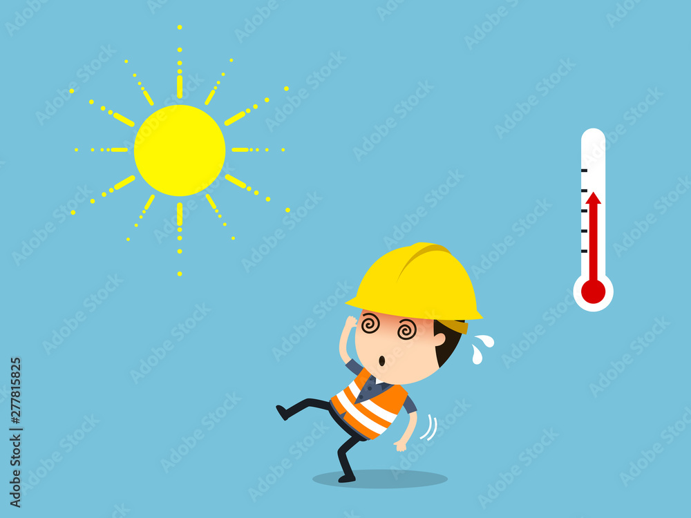 Workers with high temperature and risk of heatstroke, Vector ...