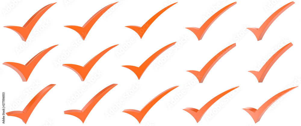 Orange correct mark symbol collection on white background Stock ...