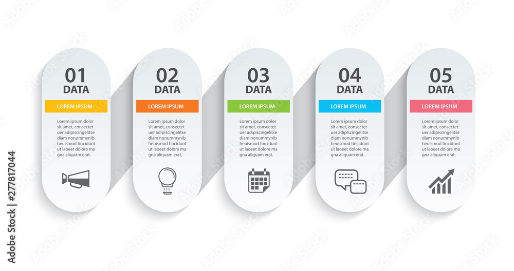 Oval infographics timeline paper with 5 data horizontal template ...