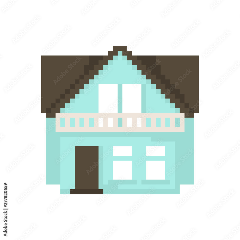 Pixel house isolated on white background. Graphics for games. 8 bit ...