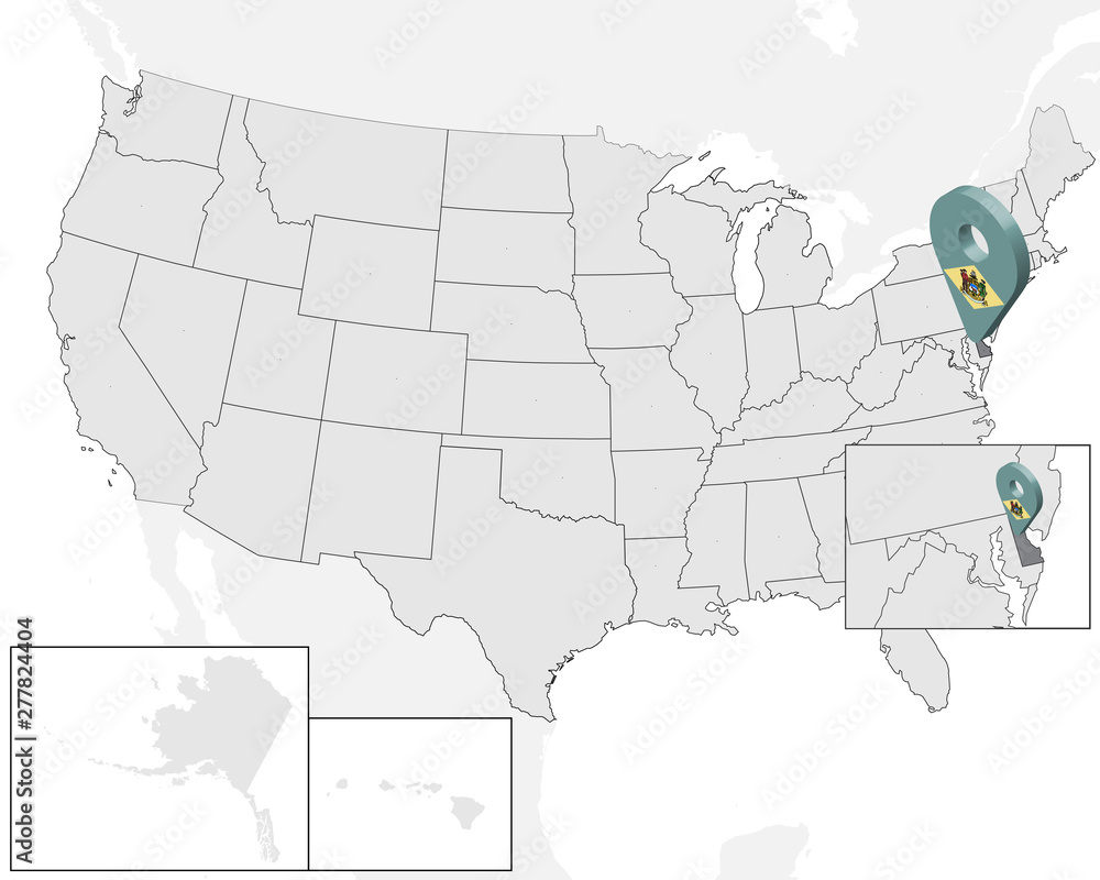 Location Map of State Delaware on map USA. 3d State Delaware flag map ...