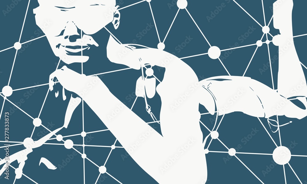 Vecteur Stock Beautiful sexy fitness girl lying on dark floor. Pretty ...