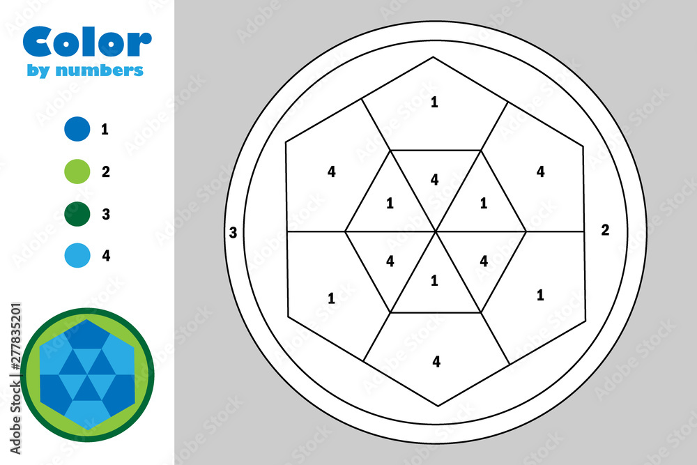 Mandala in cartoon style, color by number, education paper game for the ...