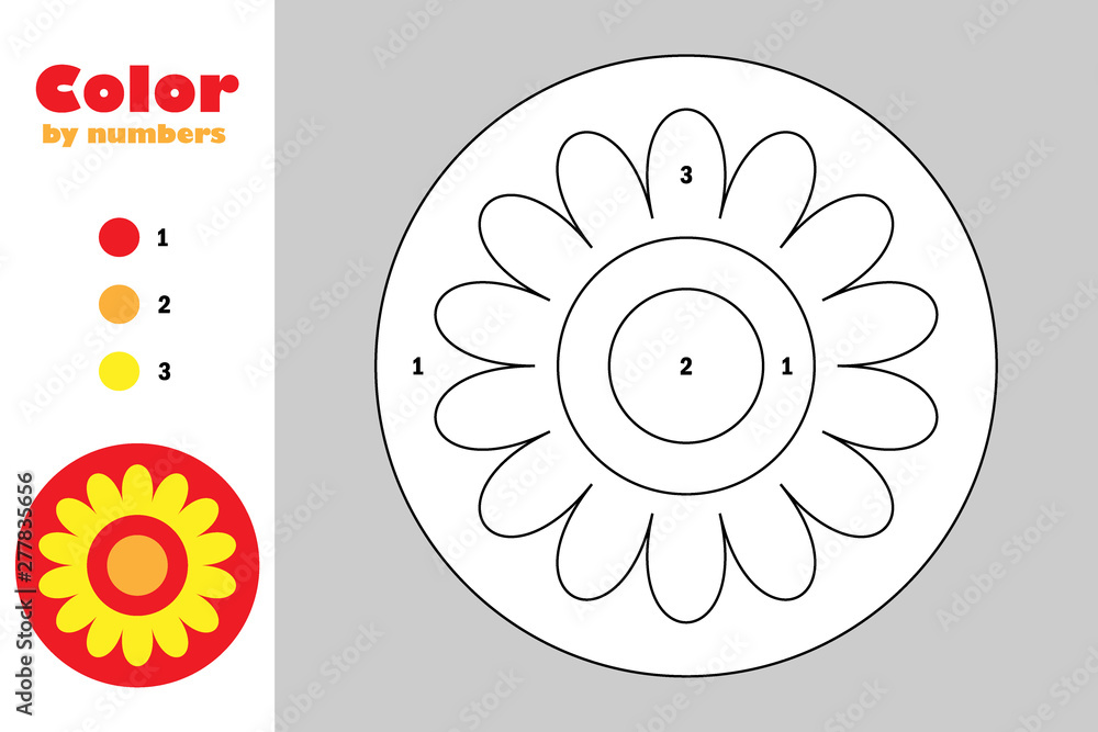 Mandala in cartoon style, color by number, education paper game for the ...