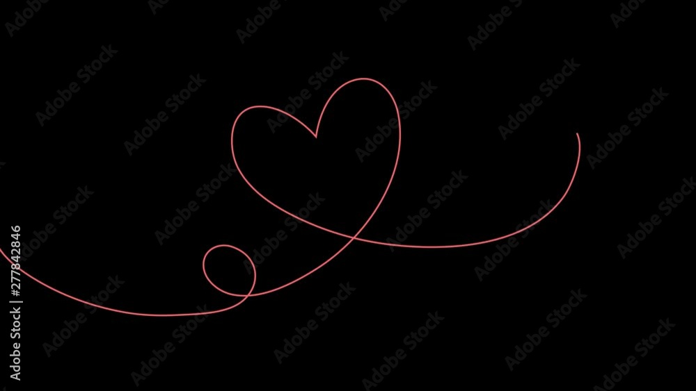 Continuous line drawing of heart sign label. Animation with Alpha ...
