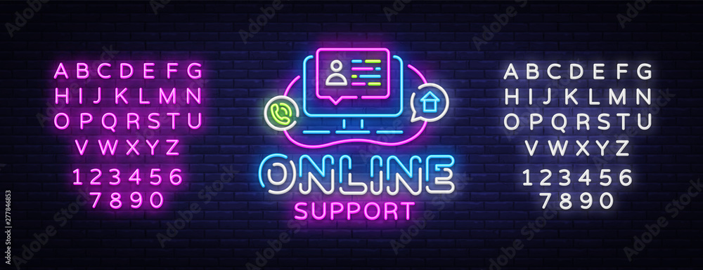 Online Support neon sign vector design template. Call Center neon logo ...