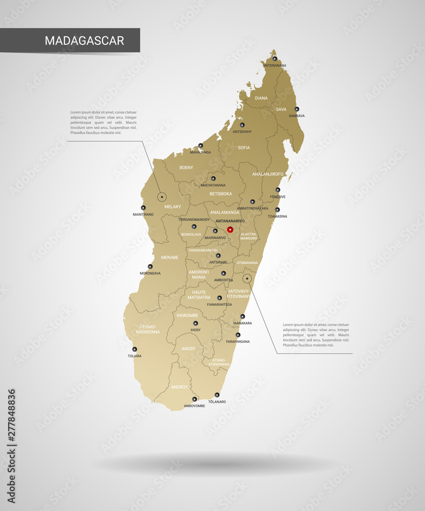Stylized vector Madagascar map. Infographic 3d gold map illustration ...