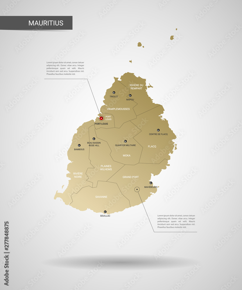 Stylized vector Mauritius map. Infographic 3d gold map illustration ...