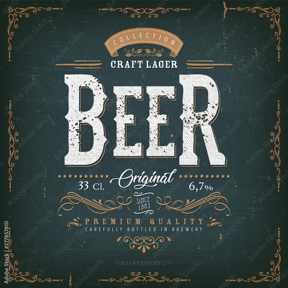 Vintage Beer Label For Bottle/ Illustration of a vintage design elegant ...