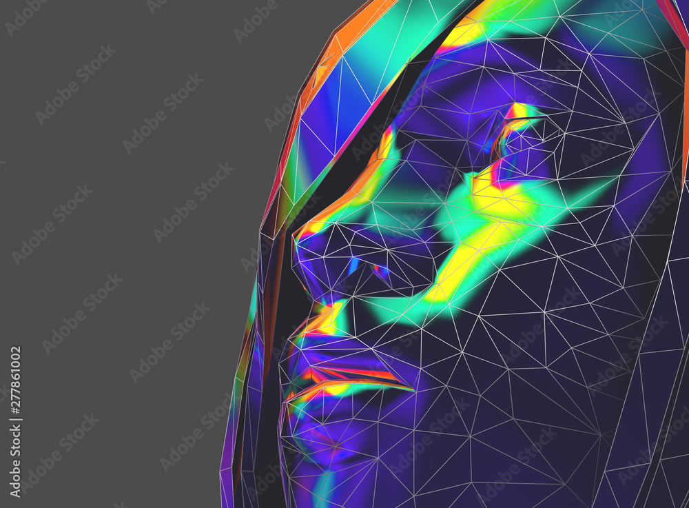 female human face in side view in futuristic low poly style - 3d ...