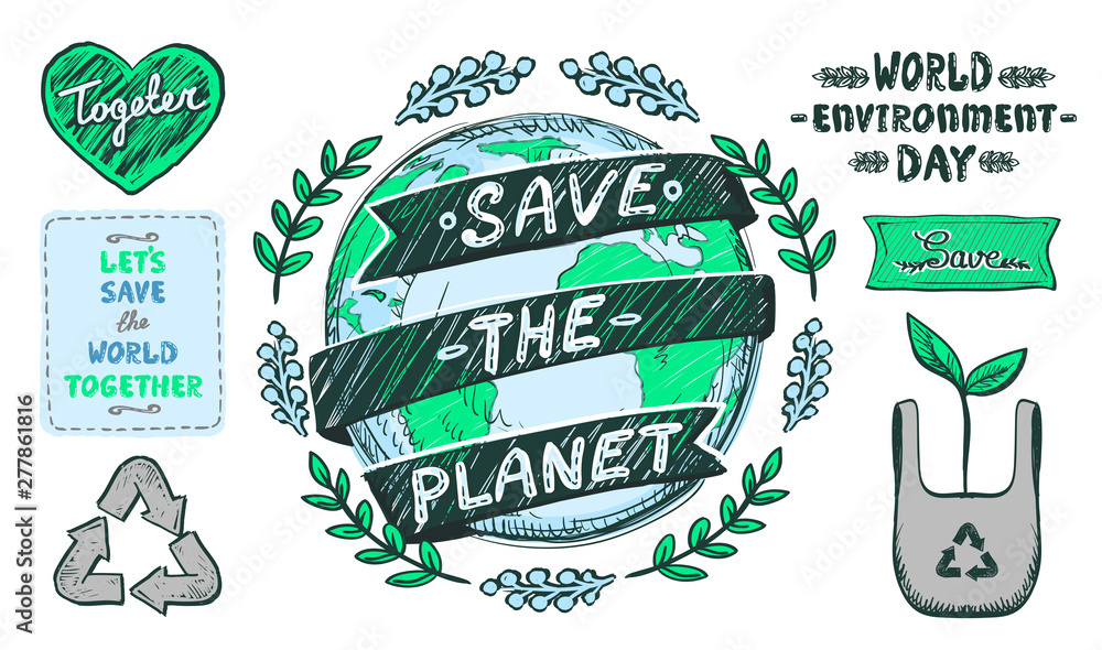 Vecteur Stock Save the planet, world environment day, recycle - hand ...