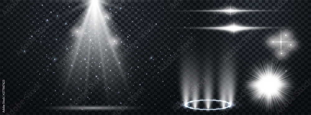 Set of Transparent Lens Flares and Lighting Effects. White spotlights ...