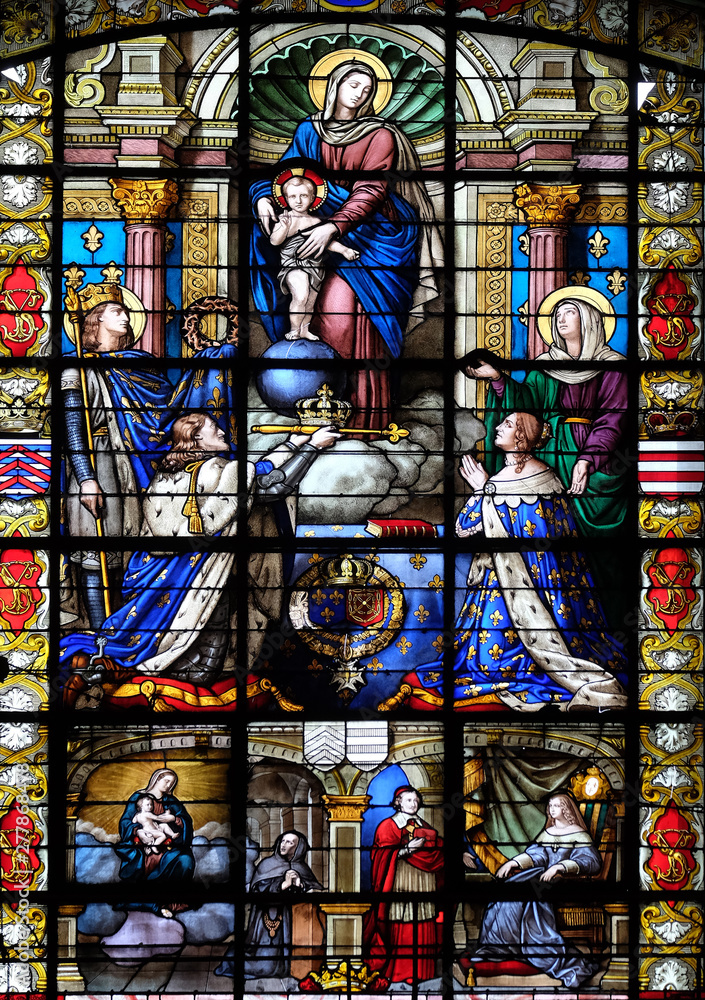Mary and Child, King Louis IX holding the crown of thorns, King Louis ...