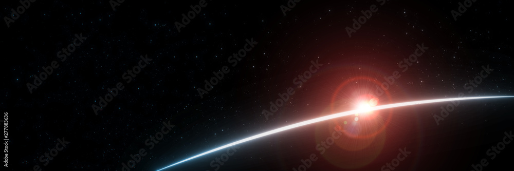 3D Rendering of earth from space with run rising and ray light flare at ...