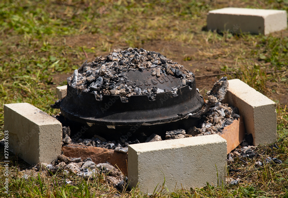 Cooking traditional Balkan, Serbian, Turkish lamb meat with vegetables ...