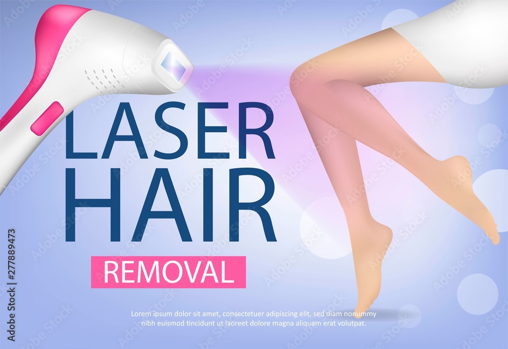Colored and realistic banner with depilation by laser epilator. Hair ...