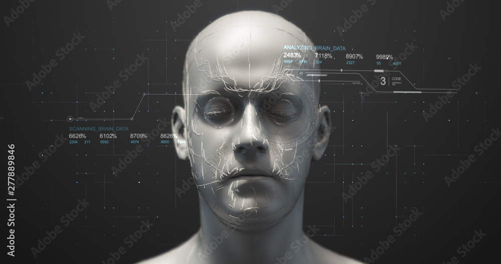 Advanced Bionic Robot Head With HUD Data - Technology Related 3D ...