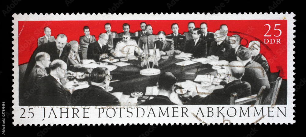 Stamp printed in GDR dedicate 25th anniv. of the Potsdam Agreement ...