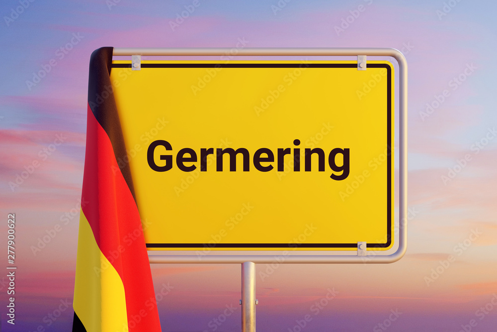 ภาพประกอบสต็อก Germering. Gelbes Schild/Ortsschild. Flagge von ...