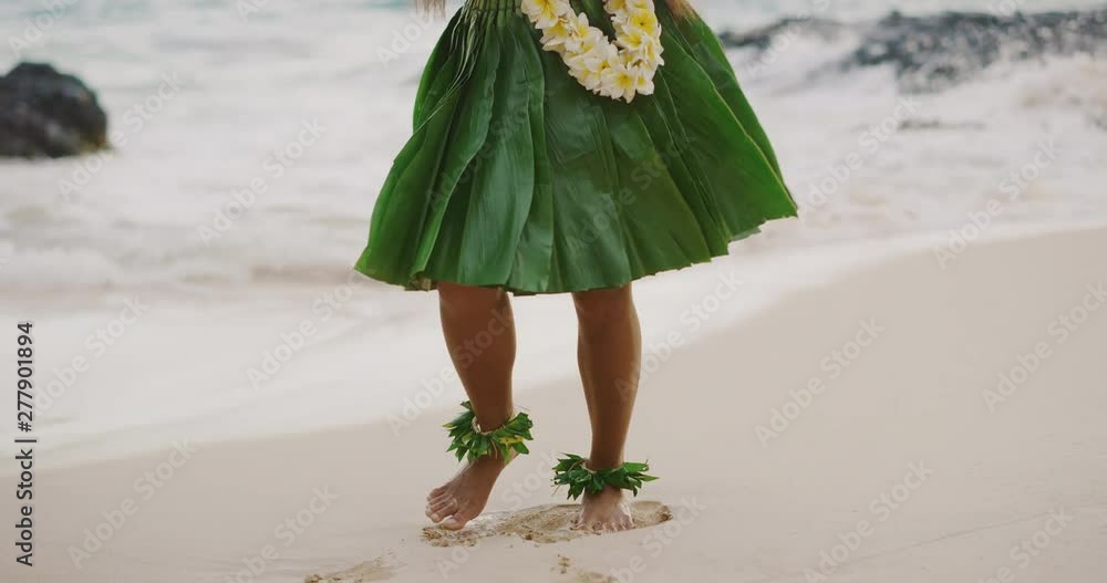 Vidéo Stock Shot of a Hula dancer's legs with a ti leaf skirt and ankle ...