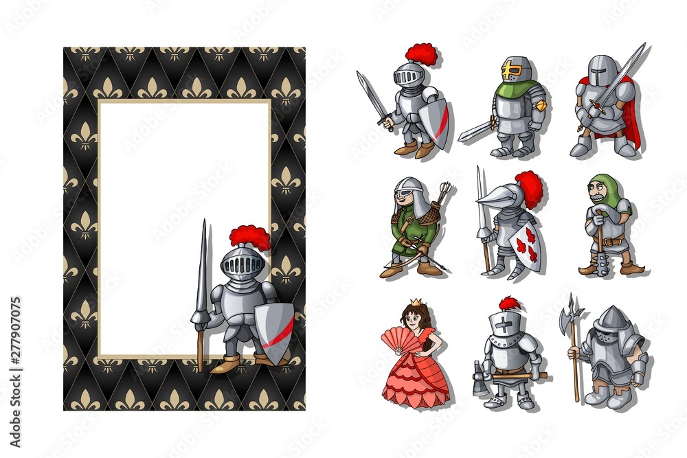 Vertical Frame with knights set on the medieval background Stock Vector ...
