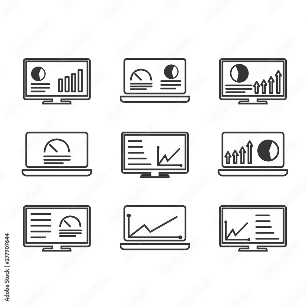 Project dashboard linear icon set template color editable. Dashboard ...