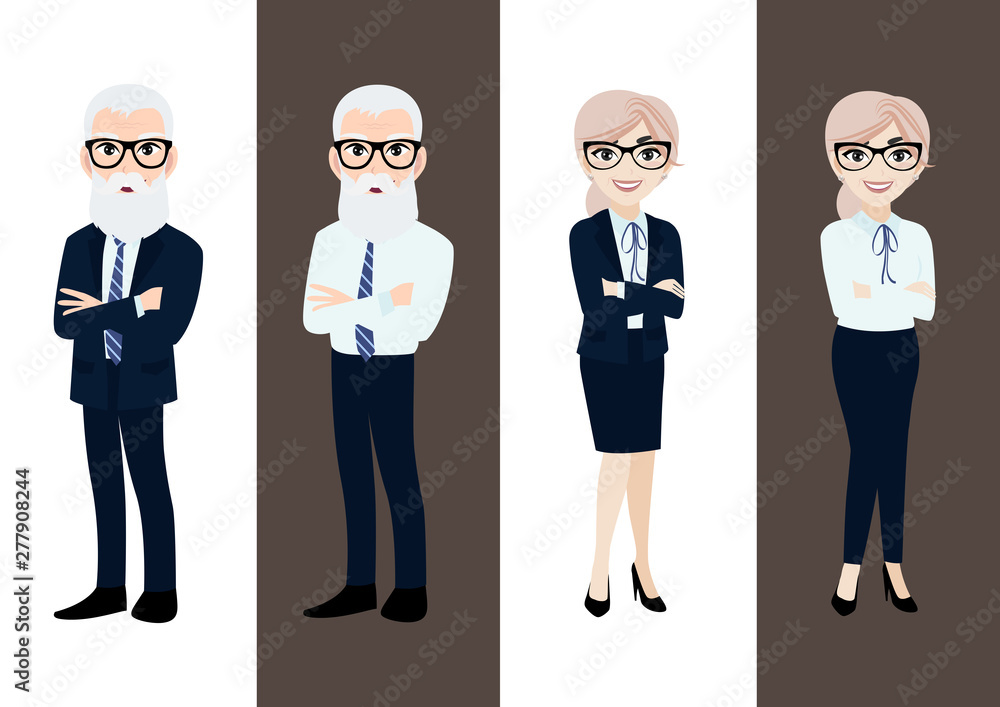 Cartoon character with business oldman and business oldwoman , teamwork ...