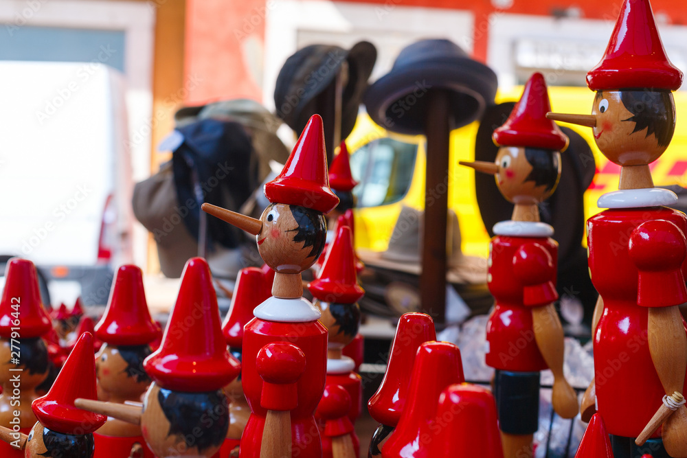 Souvenirs from Italy. Traditional Pinocchio Toy on the market Stock ...