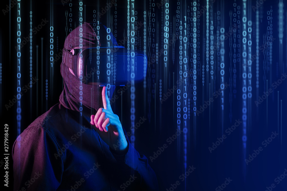 data deep learning, robotic system, bad guy hacker ui ai hologram with ...