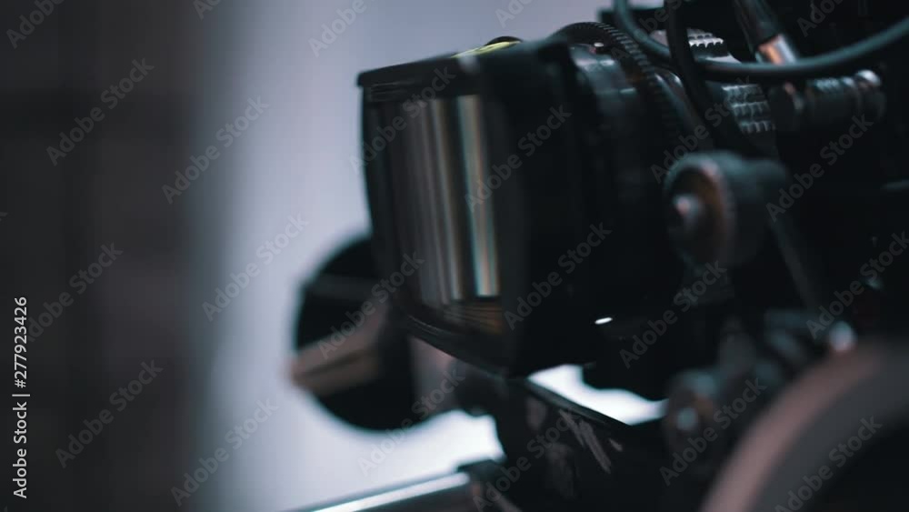 anamorphic lens on the camera. Filming and filmmaking. Professional ...