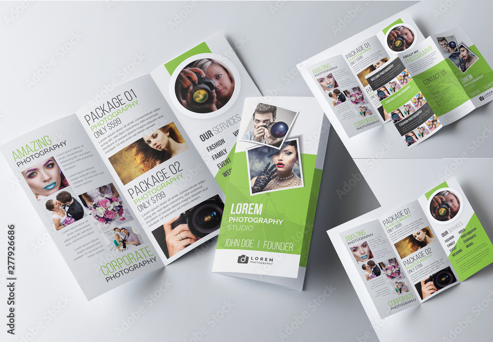 Green Trifold Photography Brochure Template Stock Template | Adobe Stock