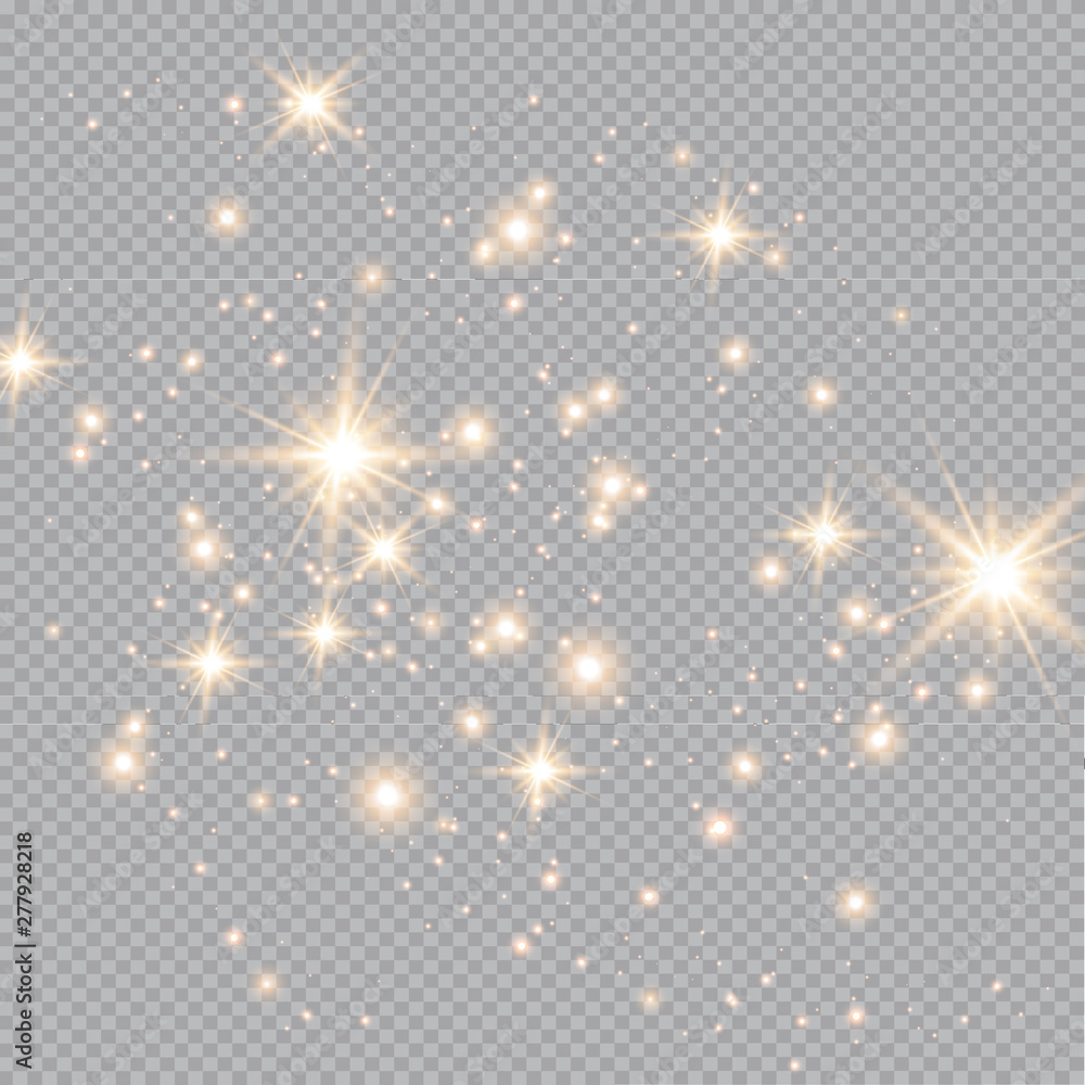 Set of gold glowing light effects isolated on transparent background ...