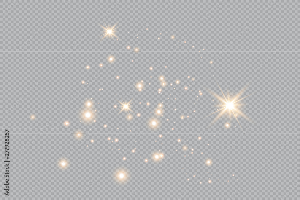 Set of gold glowing light effects isolated on transparent background ...