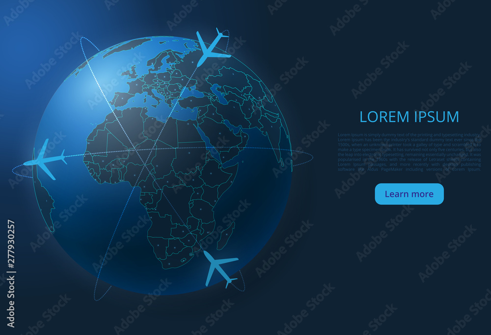 World flight map. Vector image of a global map with lights in the form ...