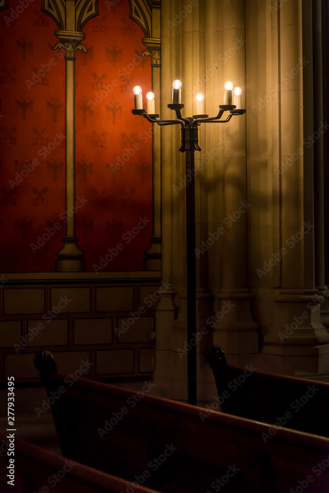 Floor lamp with lighted candles, Maccabee chapel with St.Peter’s ...
