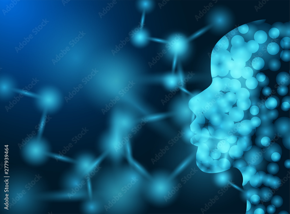 Human head outline with molecules design. Atoms. Medical or Science ...