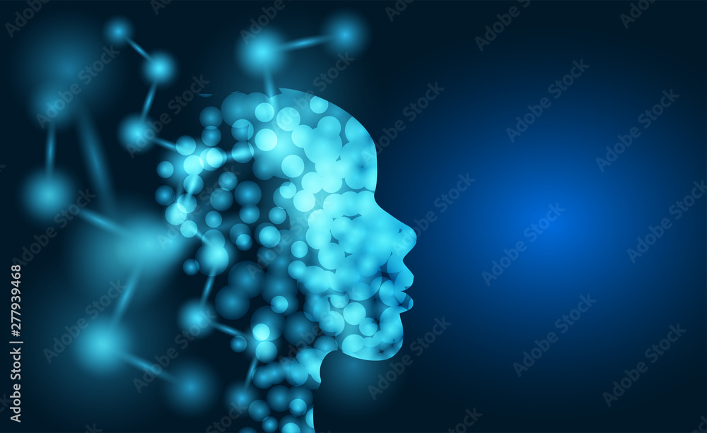 Human head outline with molecules design. Atoms. Medical or Science ...