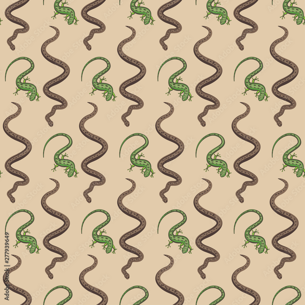 snakes and lizards seamless background Stock Vector | Adobe Stock