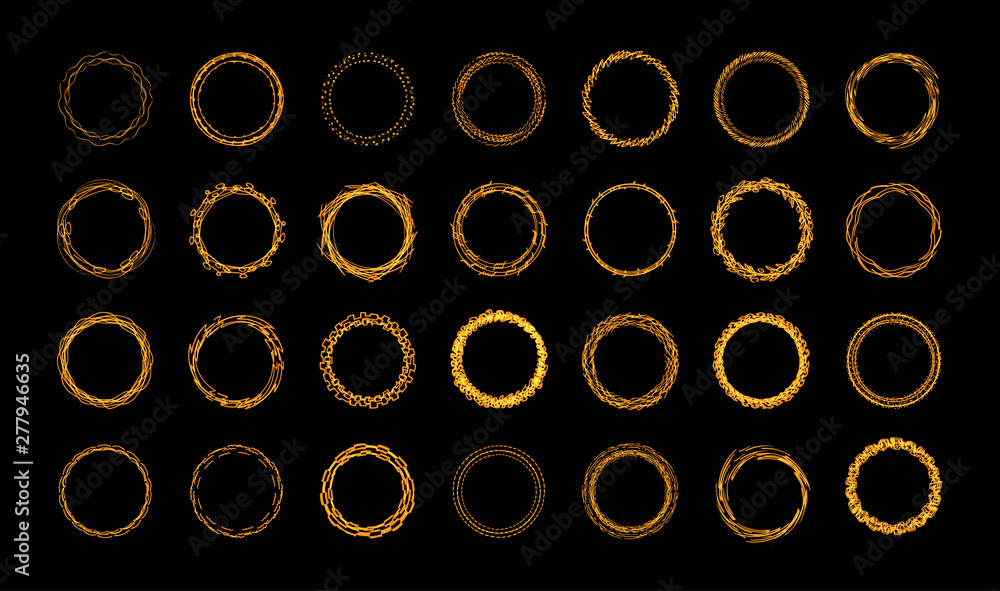 Round frames set. Rings of lines, like trees branch or bird's nest ...